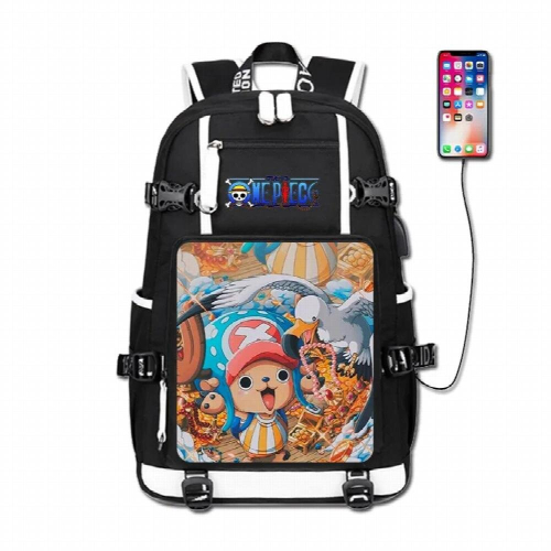ONE PIECE USB Charging Backpack Anime Luffy Waterproof Laptop School ...