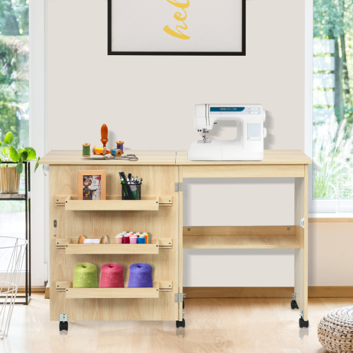 Folding Sewing Table 2 IN 1 Rolling Craft Table Home Office Desk ...