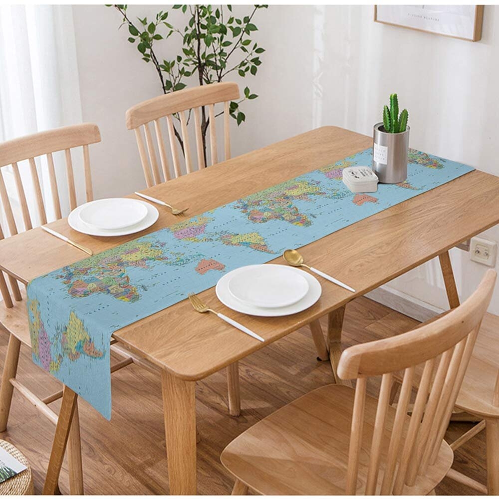 Swono World Map Table Runner,colored World Map with Borders countries ...