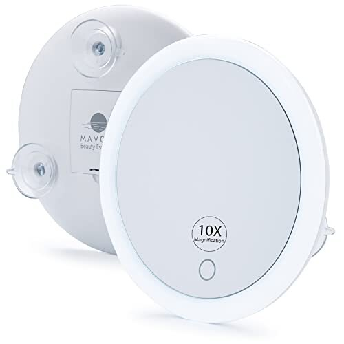 Mavoro Triple Suction cup Magnifying Mirror with Light Magnified 10x ...