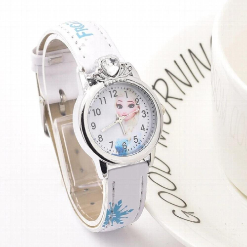 Princess Elsa Children Watches Leather Strap Cartoon Anna Kids Watch ...