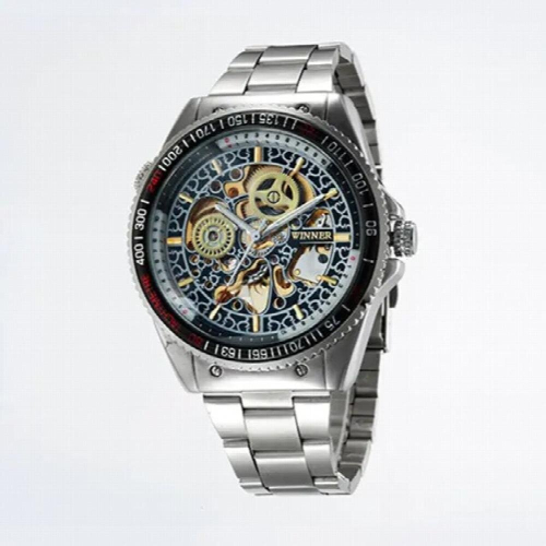 WINNER Men Manual wind Stainess Steel Watch Skeleton mens Mechanical ...