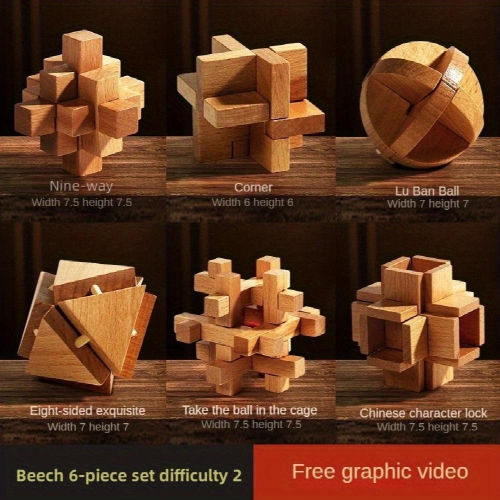 Kong Ming Luban Lock Educational Toys Set Wooden Kong Ming Lock Set ...