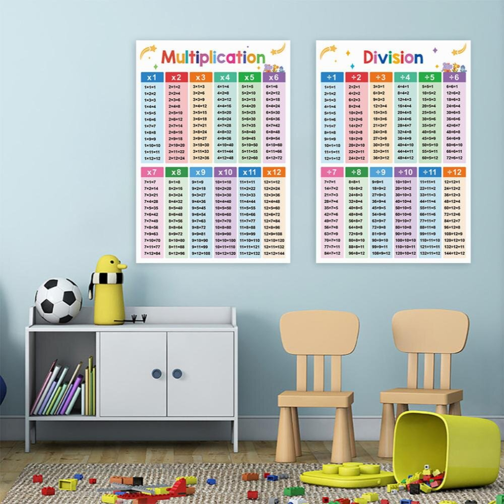 2 Pcs A3 Multiplication Division Math Chart Learning Poster For ...
