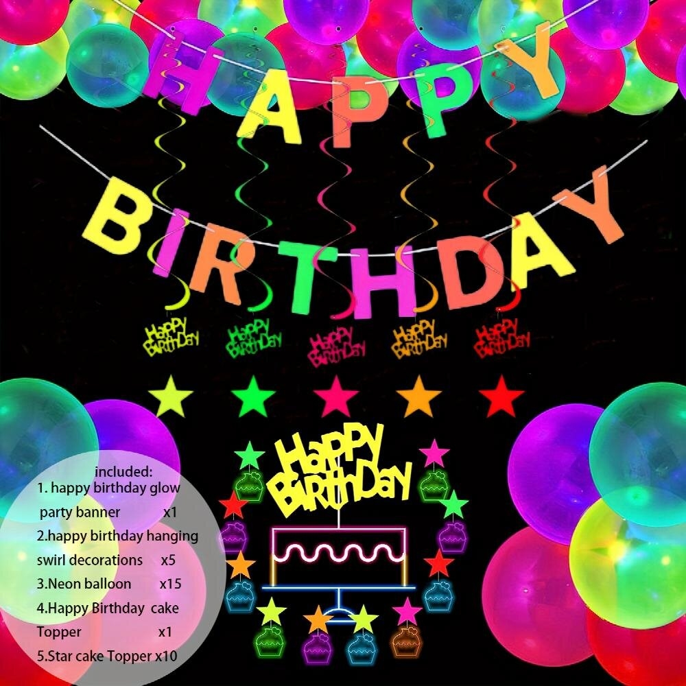 Neon Glow In The Dark Birthday Party Decorations Supplies Glow Party ...