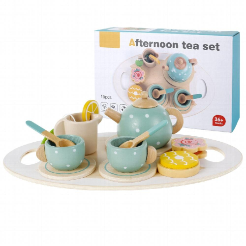 14Pcs Toy Tea Set Afternoon Tea Set Toy Wooden Tea Party Set Learning ...