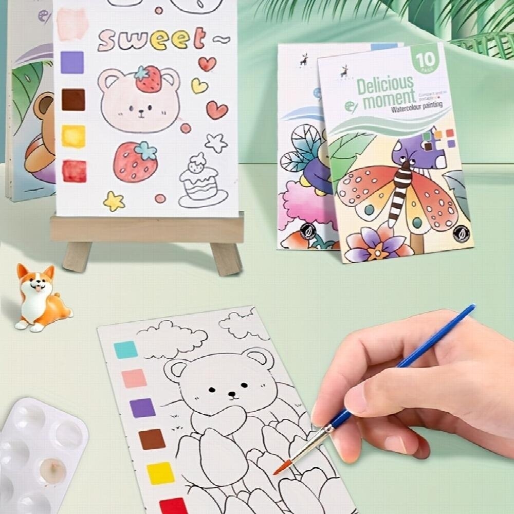 10 Pages Watercolor Painting Kids Painting Kit Watercolor Coloring Book ...