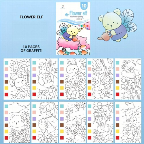10 Pages Watercolor Painting Kids Painting Kit Watercolor Coloring Book ...