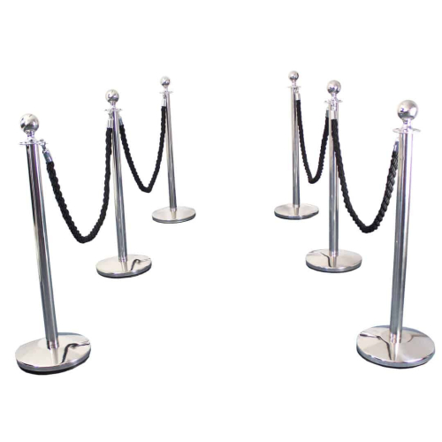 6 Prestige Chrome Poles With 4 Black Braided Ropes on OnBuy
