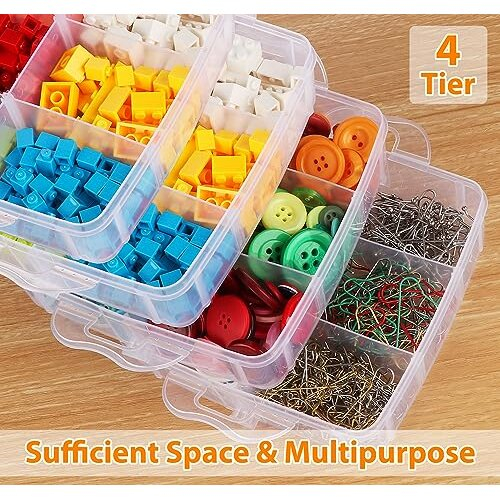 ilauke 4 Tier Craft Storage Box, Transparent Craft Box with 24 ...