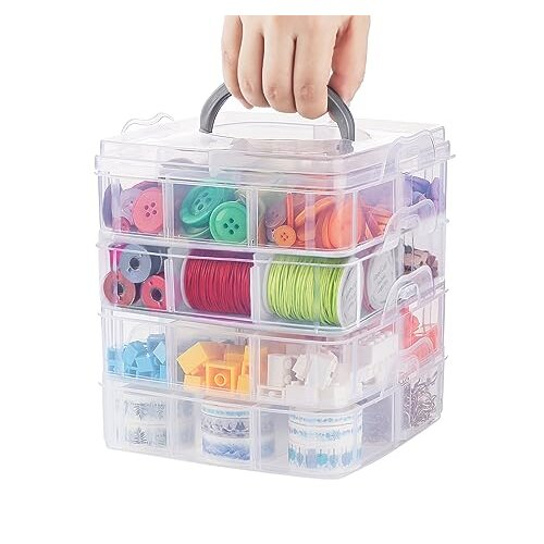 ilauke 4 Tier Craft Storage Box, Transparent Craft Box with 24 ...