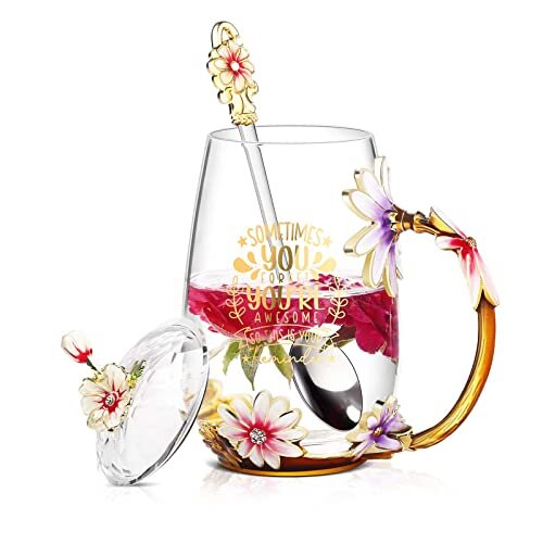 Luka Tech Flower Glass Mug Tea Cup Unique Gift Idea for Birthday ...