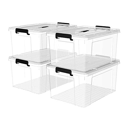 Cetomo 45L*4 Plastic Storage box, Tote box,Organizing Container with Durable Lid and Secure ...