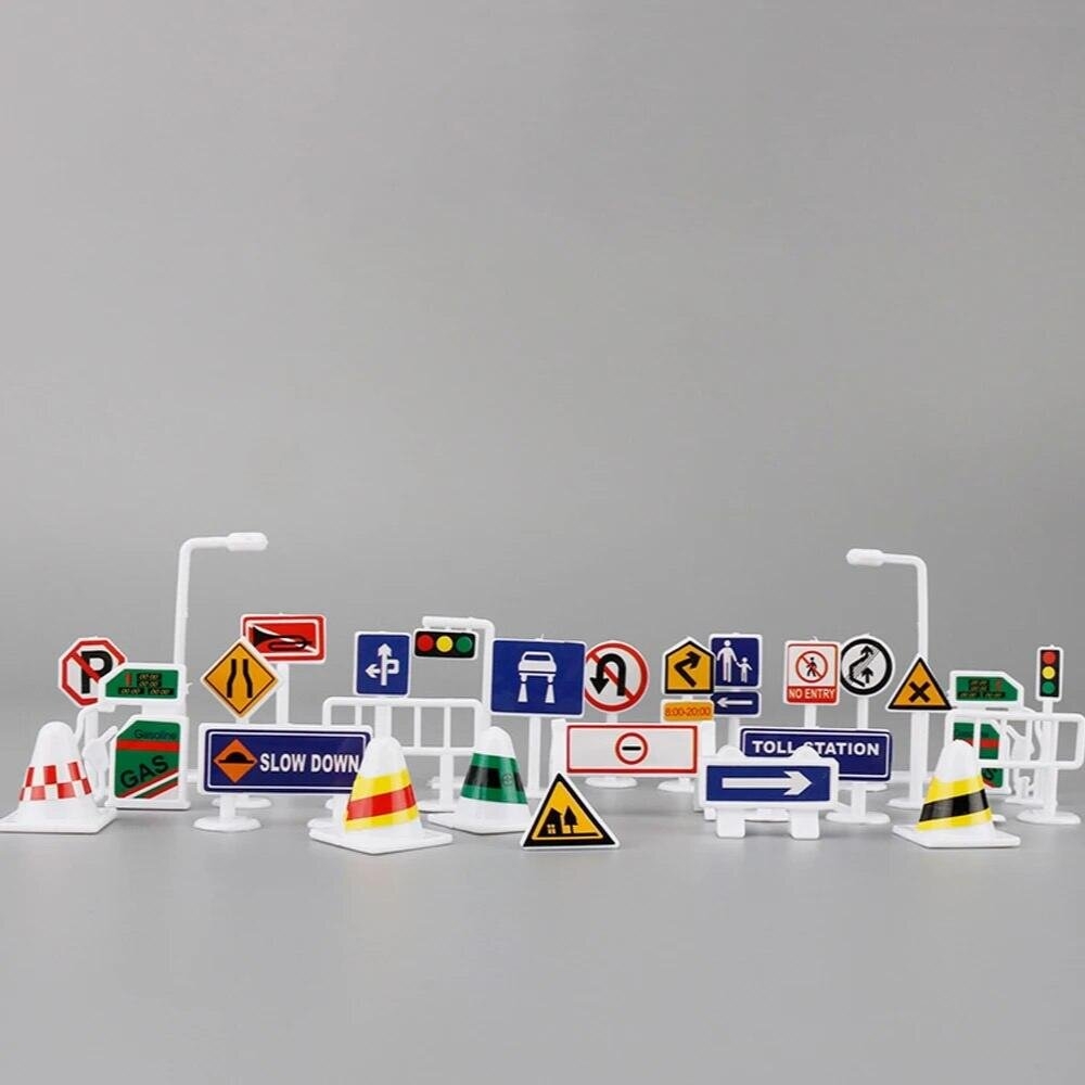 28Pcs/set City Traffic Road Map Kids Toy City Car Parking Lot Roadmap Traffic Signs Climbing ...