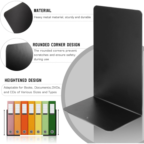Metal Bookends Black, 2 Pairs Decorative Metal Book End Supports for ...