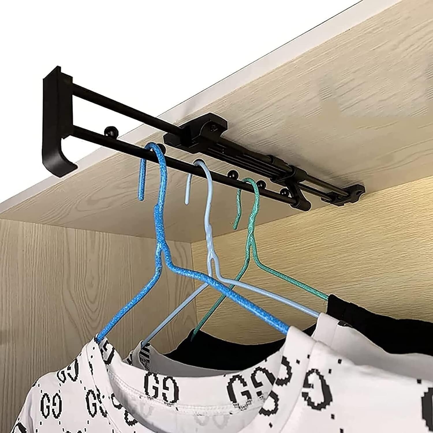 Heavy Duty Retractable Closet Pull Out Rod - Wardrobe Clothes Hanger ...