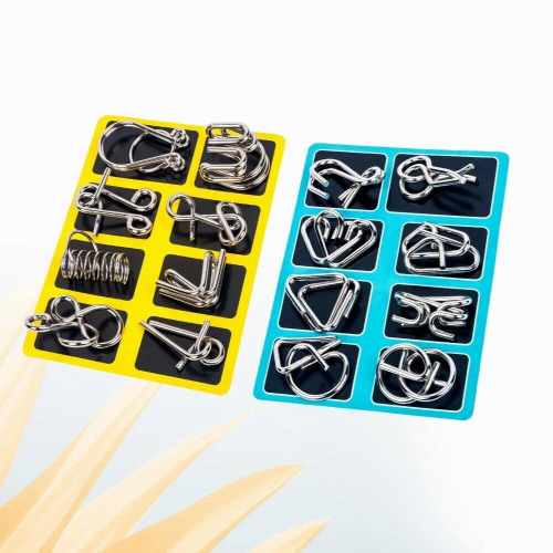 16 Pieces IQ Test Mind Game Toys Brain Teaser Metal Wire Puzzles Trick ...