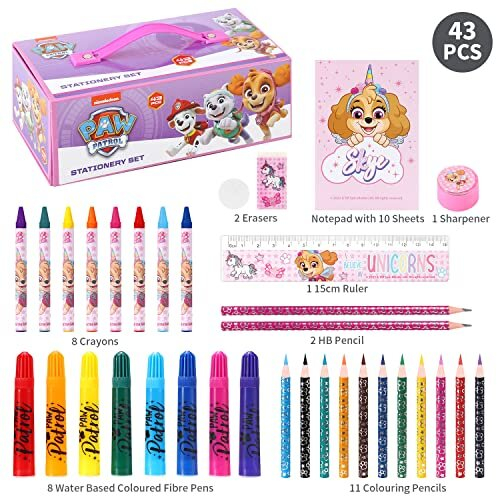 Paw Patrol Kids 43pc Colouring Art Stationery Set with Watercolour Felt ...