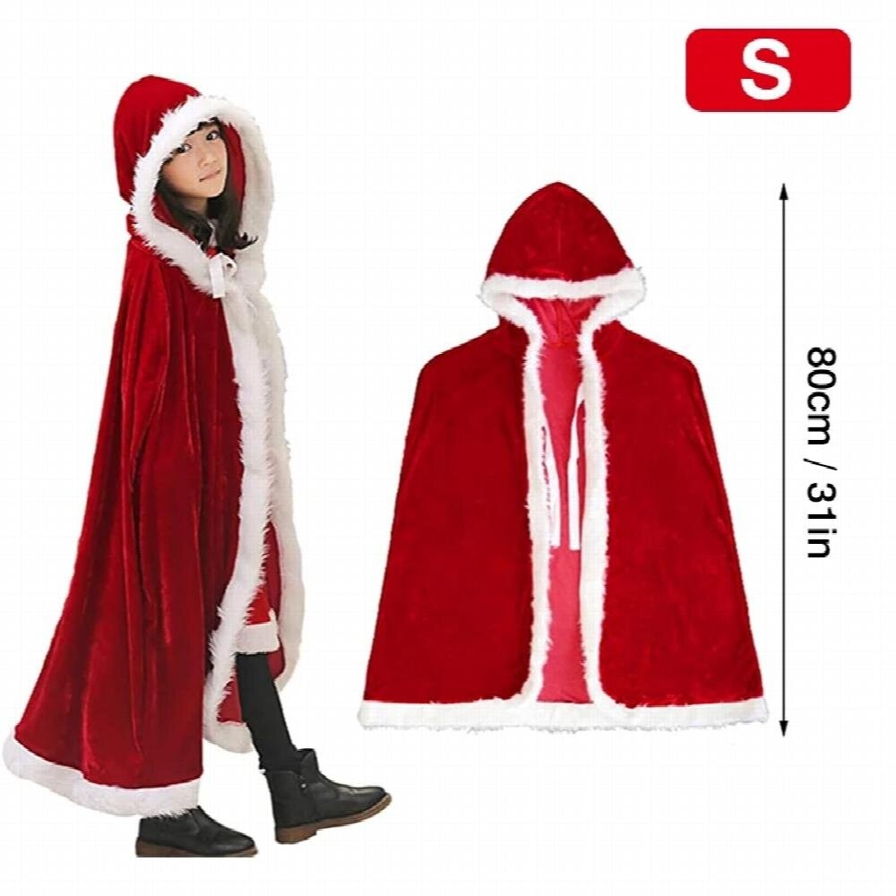 Cosplay Christmas Cape Red Hooded Flannelette Santa Cloak Adult ...