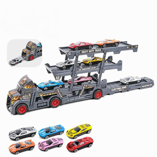 7Pcs Car Model Set Transport Car Large Truck Vehicles Trailer Three ...