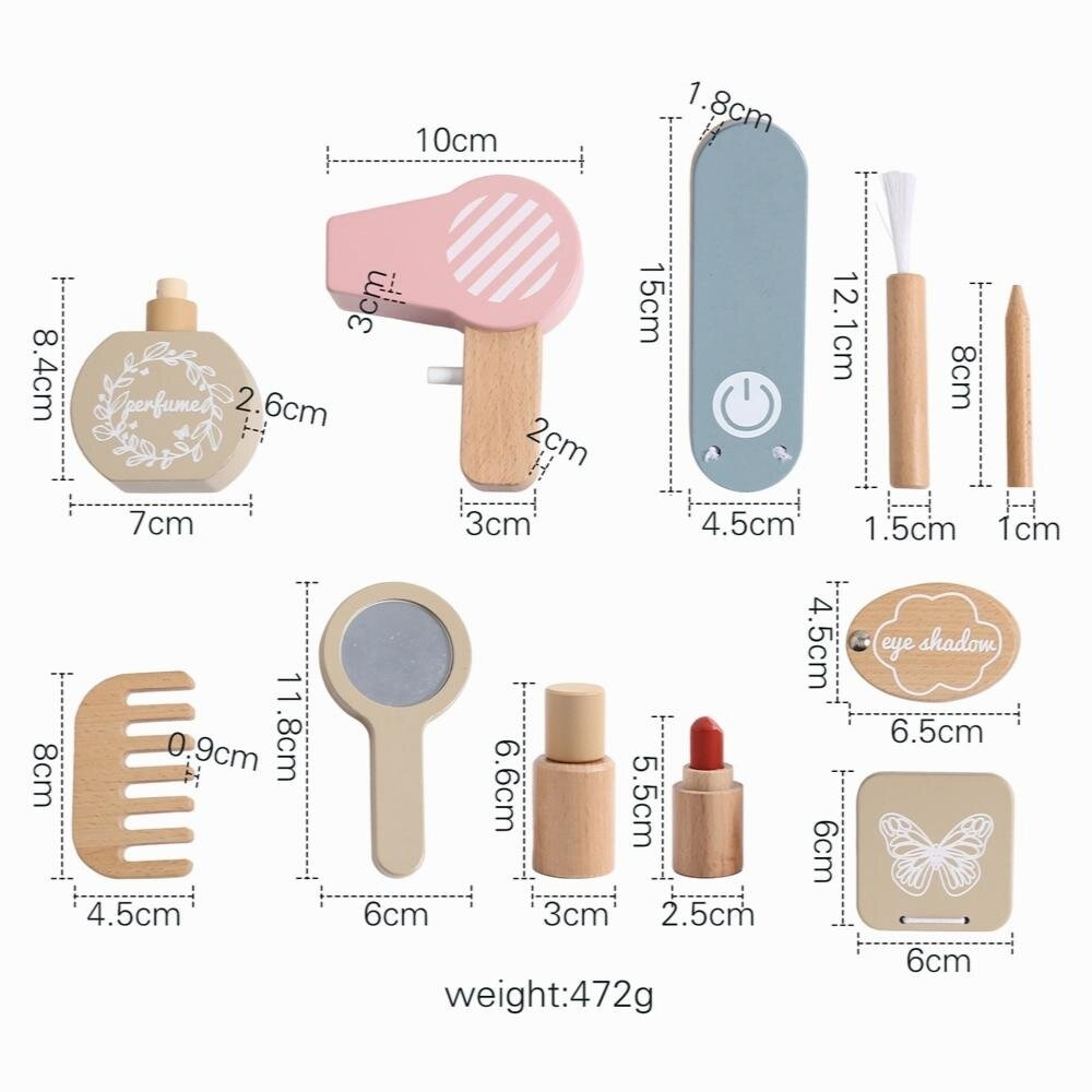 Wooden Childrens Simulation Makeup Set Girls Role Play Hair Comb Brush ...
