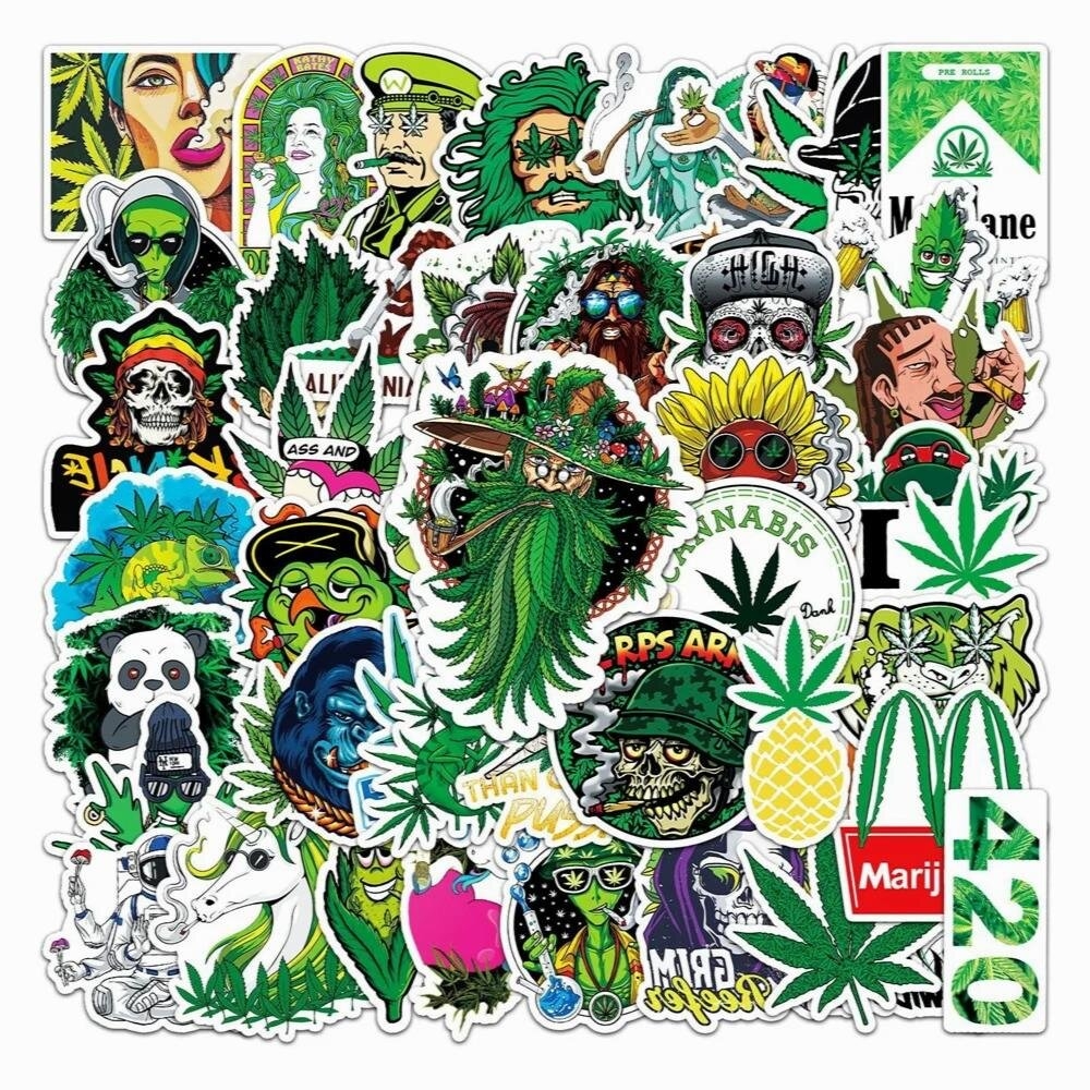 50PCS Weed Leaves Spoof Characters Graffiti Stickers Personalized ...