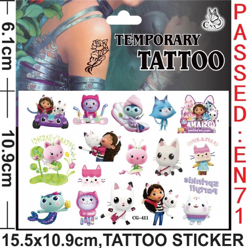 Gabby Dollhouse Cats Tattoo Stickers Waterproof Cartoon Gabby Doll ...