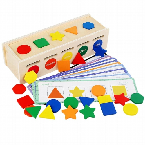 Wooden Shape Sorting Toy Storage Box 25 Non-Toxic Geometric Blocks ...