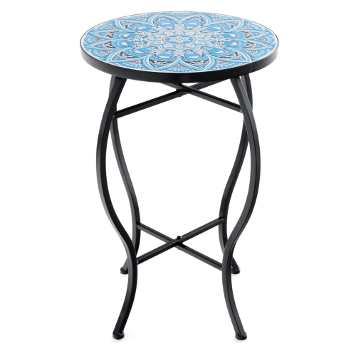 Mosaic Outdoor Side Table Round End Table Weather Resistant Ceramic ...