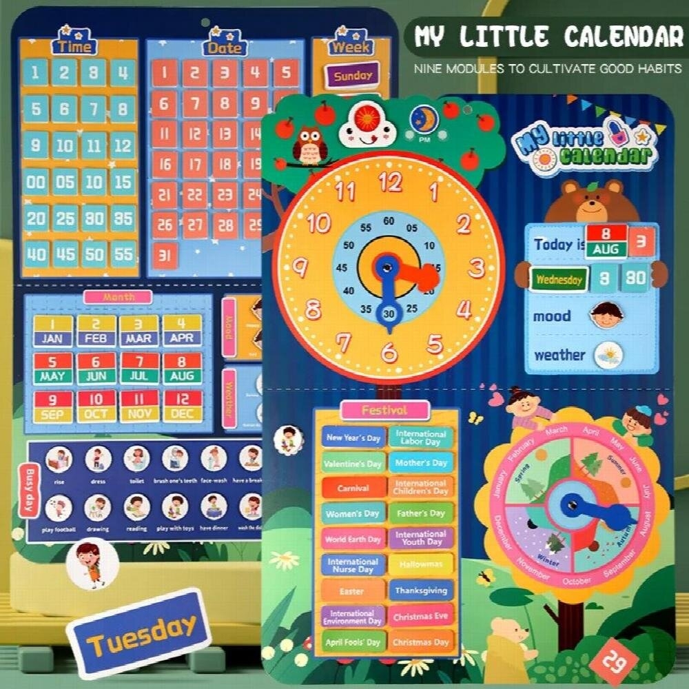 Children Calendar Time Early Learning Education Toys Clock Month Date ...