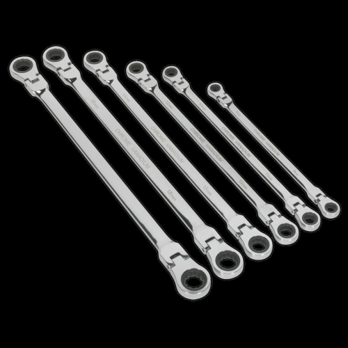 Flexi-Head Double End Ratchet Ring Spanner Set 6pc Extra-Long Metric on ...