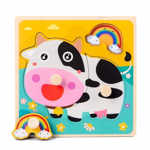 Kids Montessori Wooden Puzzle Hand Grab Board Toys for Children Cartoon ...