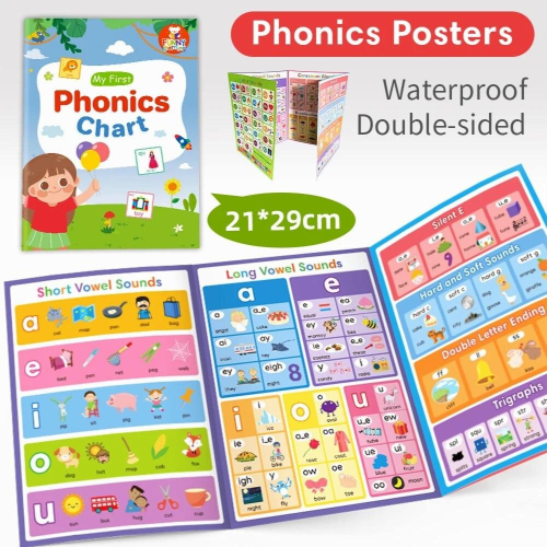 Childrens Phonics Posters Letter Short / Long Vowel Sounds 8 Sides Kid ...