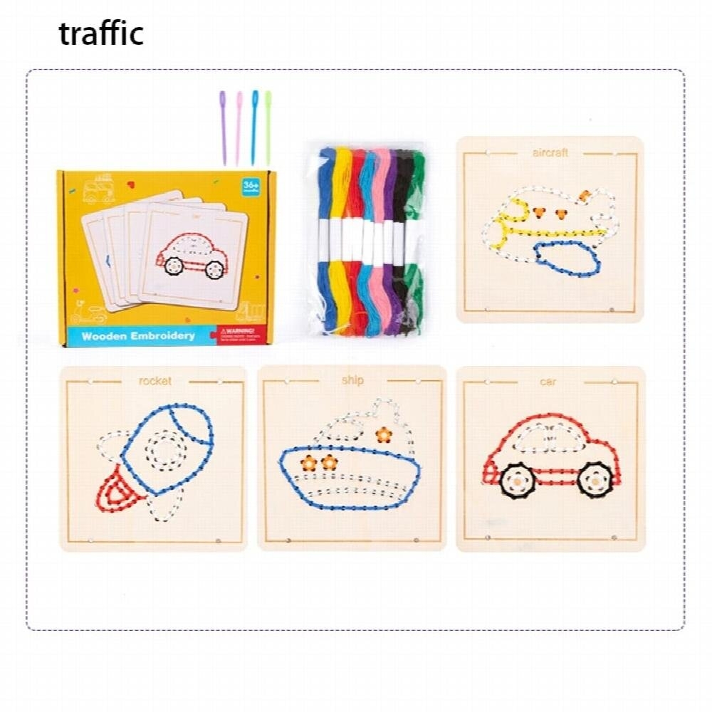 Wooden Threading Board Cartoon Pattern Lacing Embroidery Game Kids DIY ...