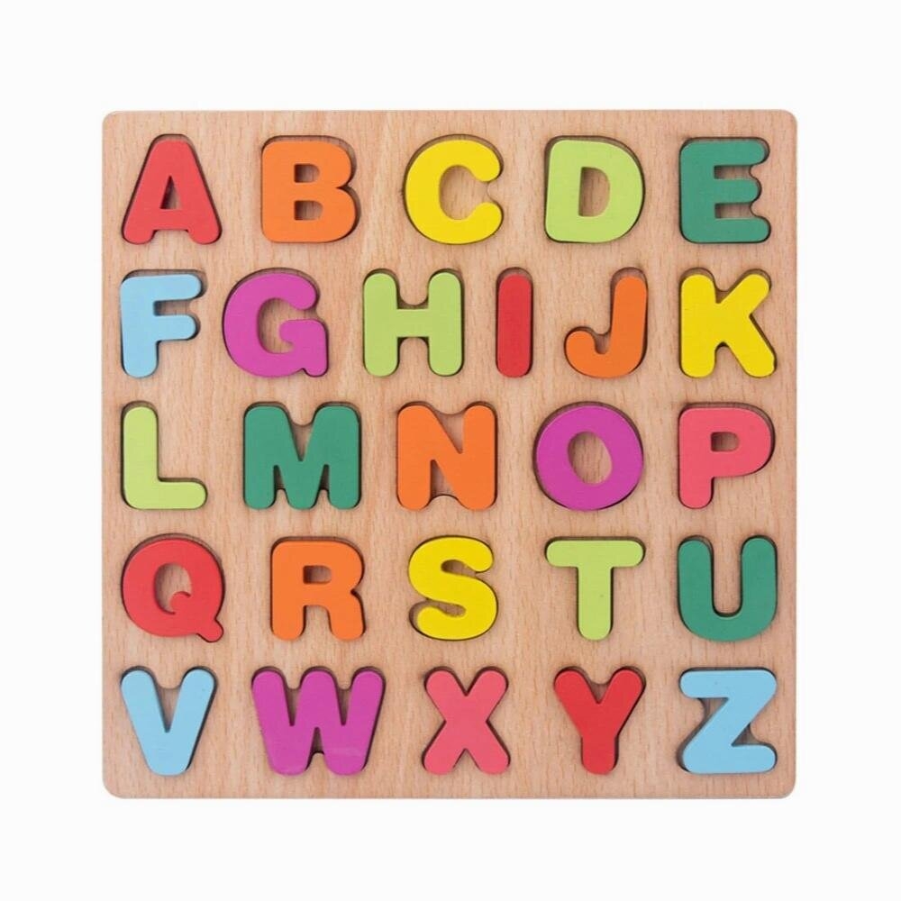 Wooden Jigsaw Puzzles Toys, Alphabet ABC, Numbers, Shape Recognition ...
