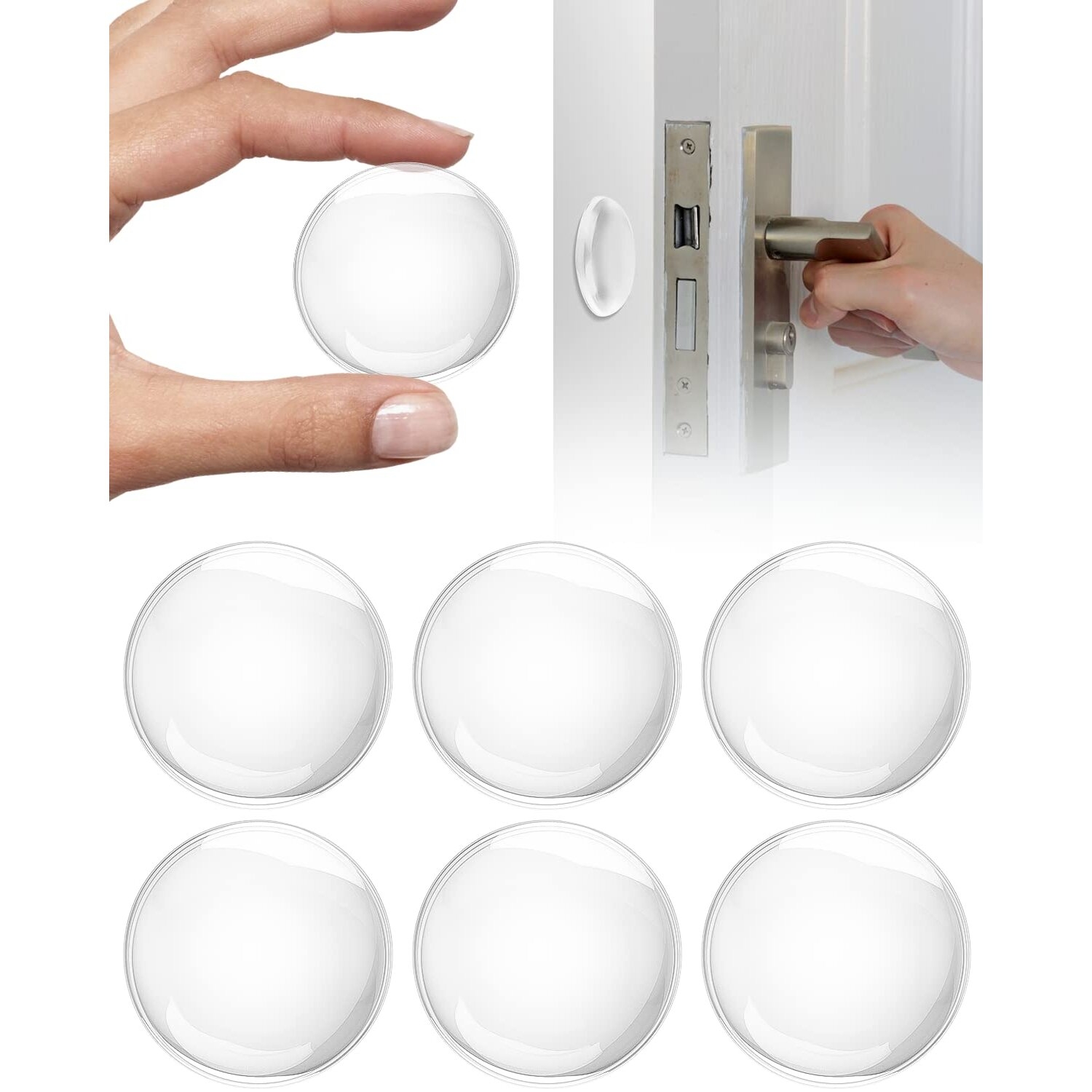 Wall Door Handle Stopper, 6 x Transparent Wall Door Stopper, Round Wall Protection Cushion, Door ...