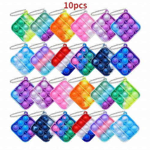 10 Pcs Mini Pop Push Fidget Toy Pack Keychain Fidget Toy Bulk Anti-Anxiety Stress Relief Hand ...
