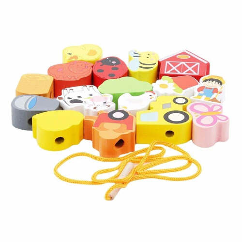 Baby Toys Wooden Montessori Toys DIY City Threading Beads String Lacing ...