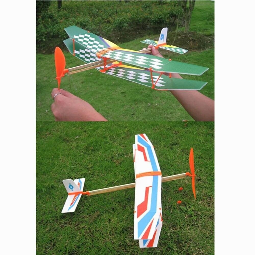 1PCS Rubber Band Powered Glider Biplane Assemble Aircraft Plane Model ...