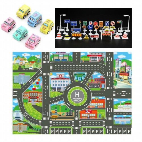 Children DIY Car Parking Map Toys with Pull Back Cars Baby Playing Mats ...