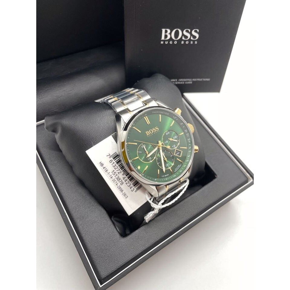 NEW HUGO BOSS CHAMPION HB1513878 SILVER GOLD & GREEN TONE MEN'S WATCH ...