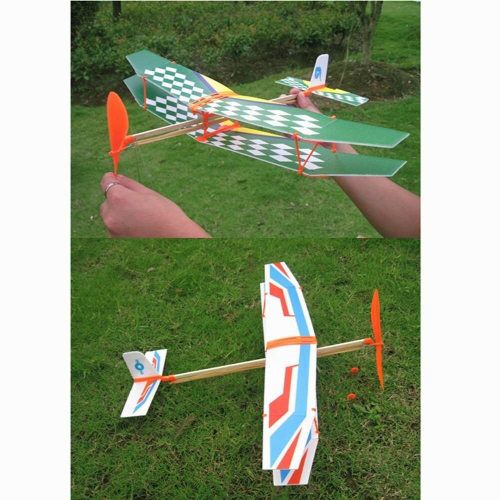 1PCS Rubber Band Powered Glider Biplane Assemble Aircraft Plane Model ...