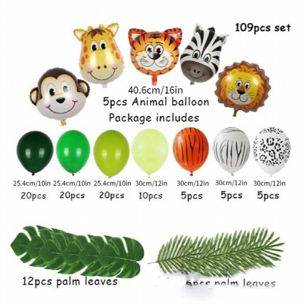 109pcs Jungle Safari Theme Party Balloon Garland Kit Animal Balloons ...