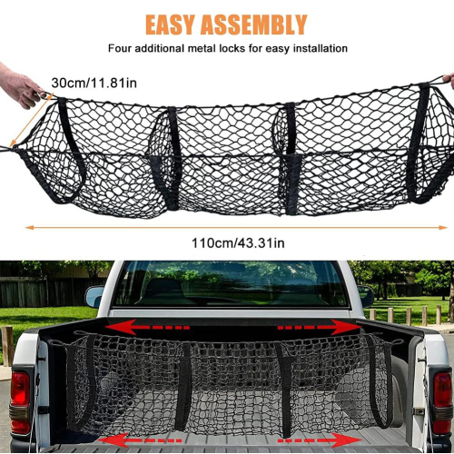 Three Pocket Mesh Trunk Cargo Net Storage Organizer Black Heavy Duty ...