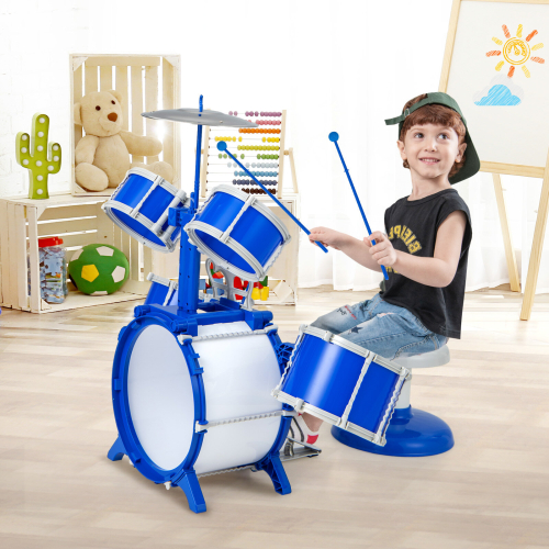 Children's Drum Kit with Stool Bass Drum Play Set Musical Instrument ...