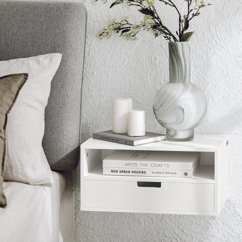 SoBuy NKD03-W, Floating Wall-mounted Bedside Table Cabinet with Drawer ...