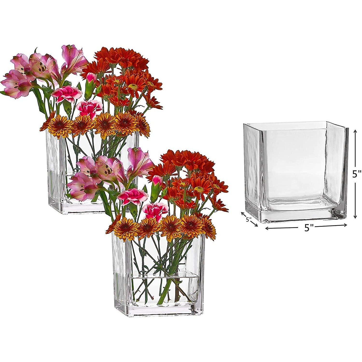 Set Of 3 Glass Square Vases 5 X 5 Inch Clear Cube Shape Flower Vase ...