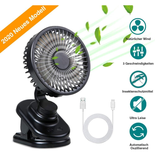 Mini Silent USB Clip-on Table Fan with 3 Speeds, 270 Rotation, Quiet ...
