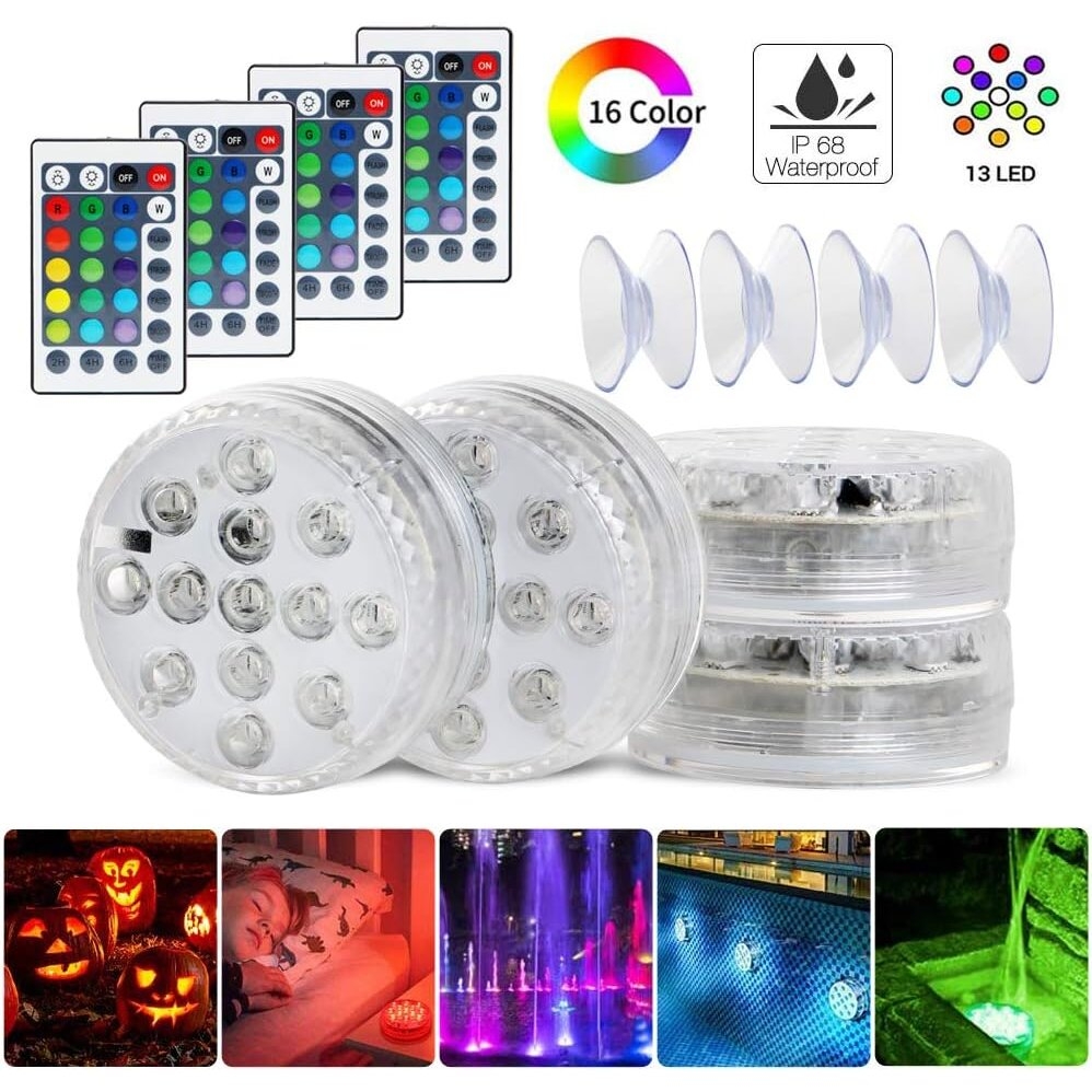 Pack RGB Color Changing Submersible LED Pool Lights IP68 Waterproof for Pool Fountain Wedding ...