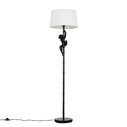 Modern Black Hanging Monkey Floor Lamp with a White Tapered Shade ...